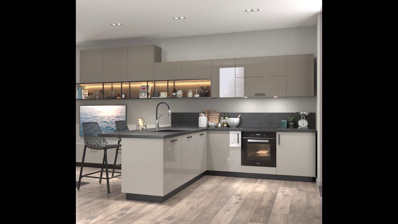 Кухня с зеркальными фасадами "Витра" в нежных светлых декорах.