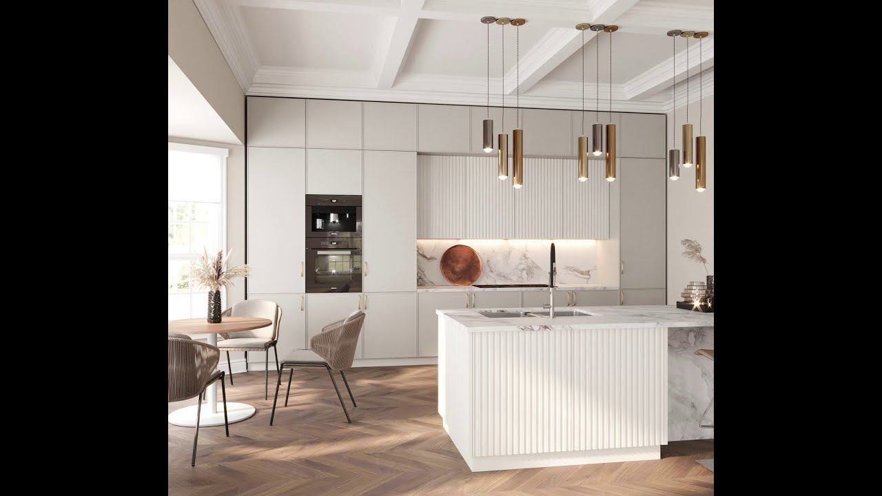 Элегантная кухня в стиле "Модерн" с островом из керамики.