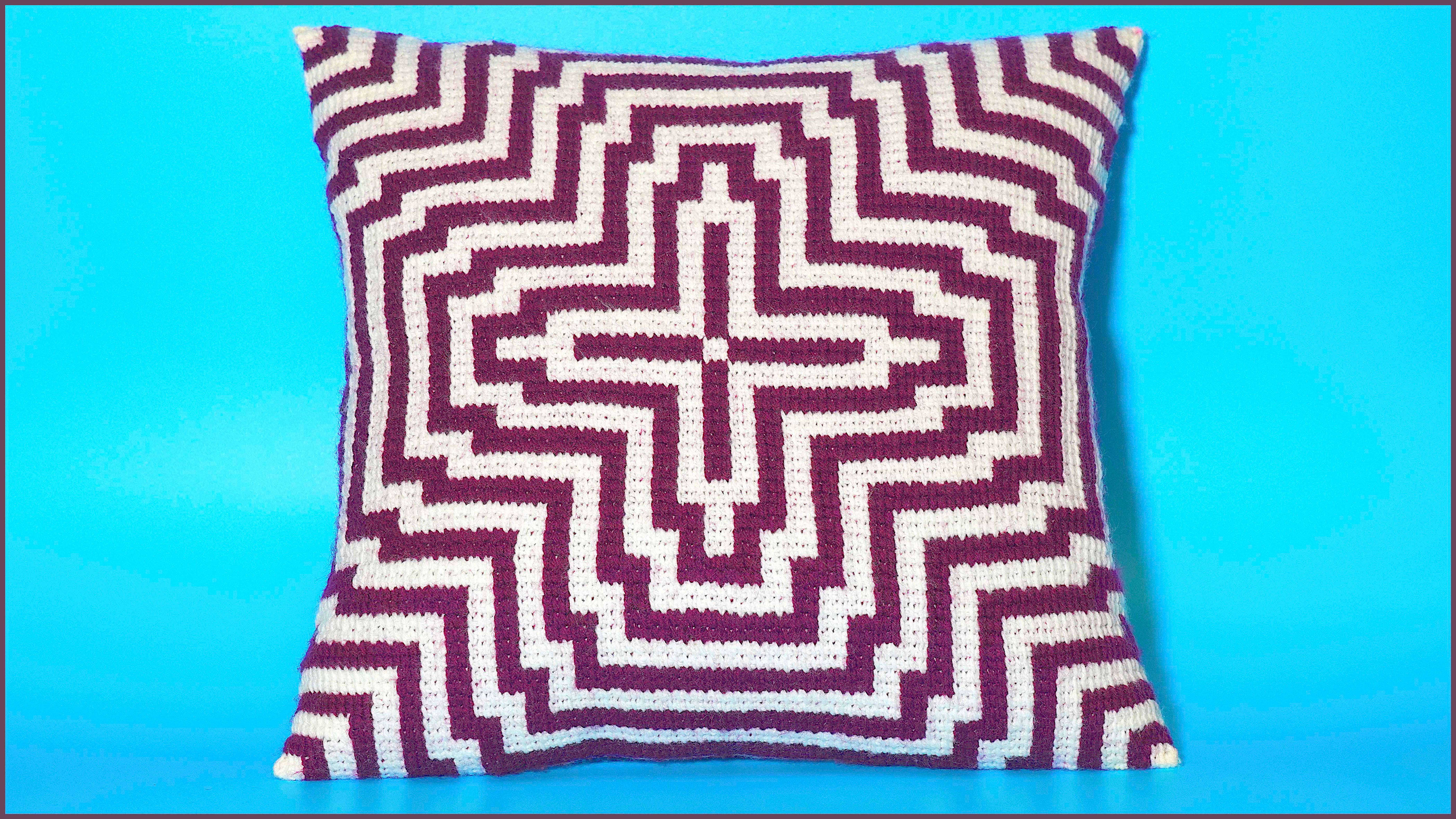 Подушка жаккардом тунисским крючком. Часть 1.