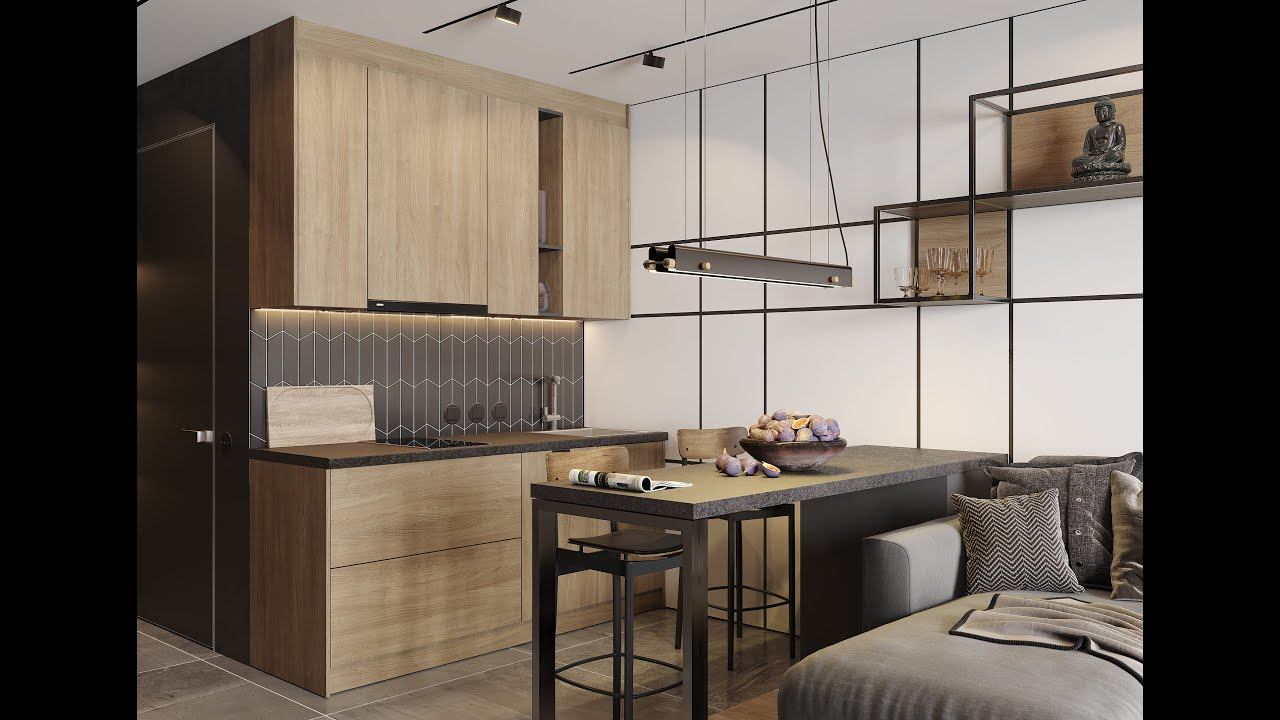 Кухня с барной стойкой в апартаменты или квартиру-студию.