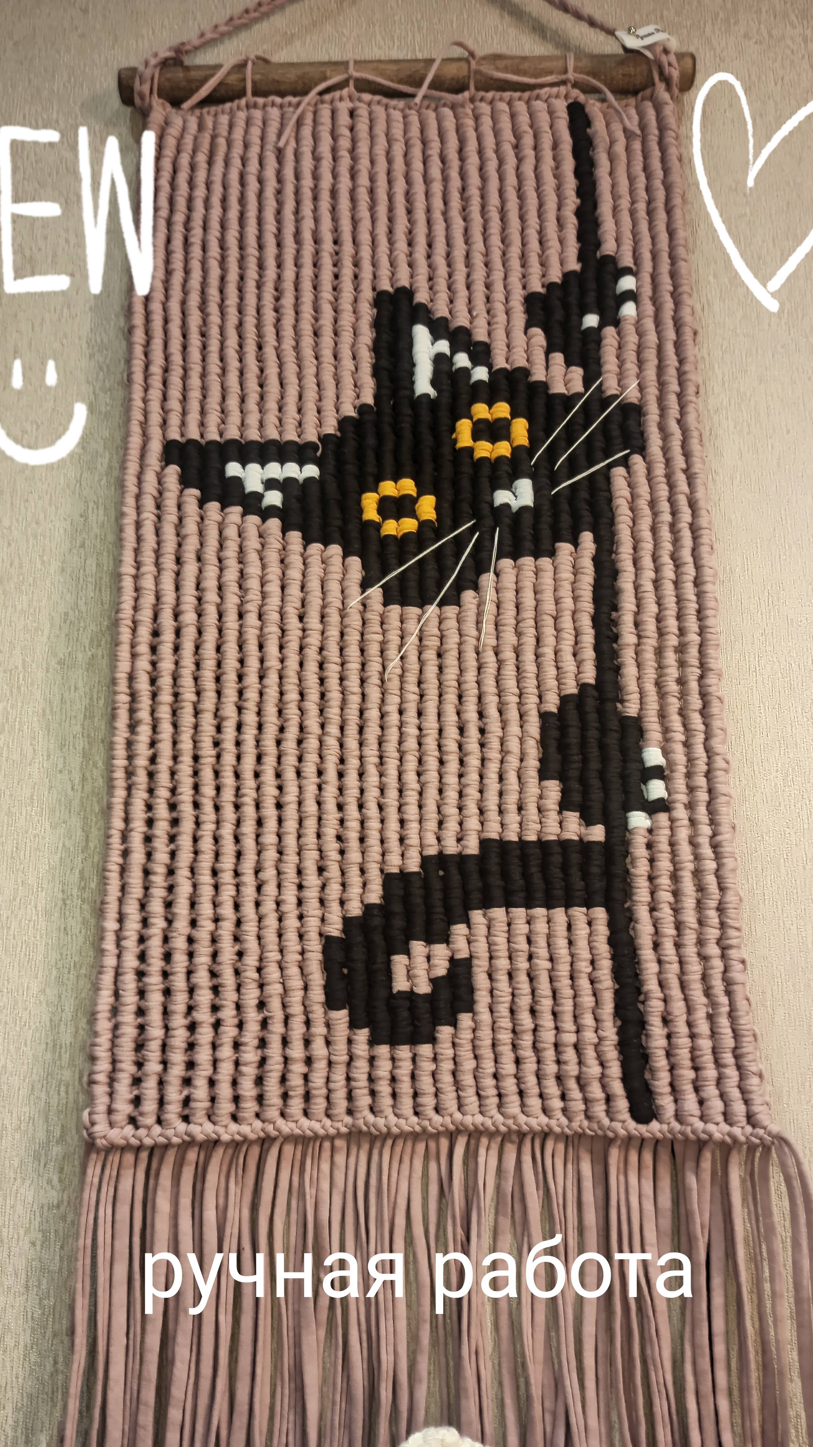 Панно "Черный кот" макраме кавандоли.