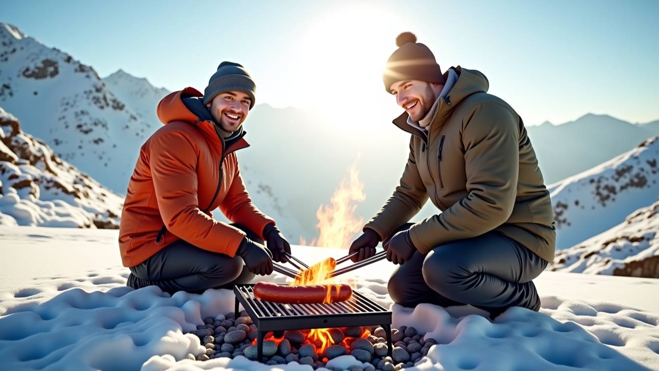 Поход на пыльники зимой, по глубокому снегу. Жарка купать на углях.