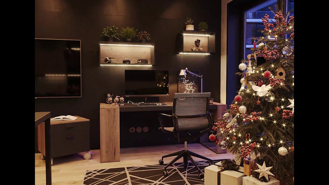 Украшение домашнего кабинета на Новый год.
