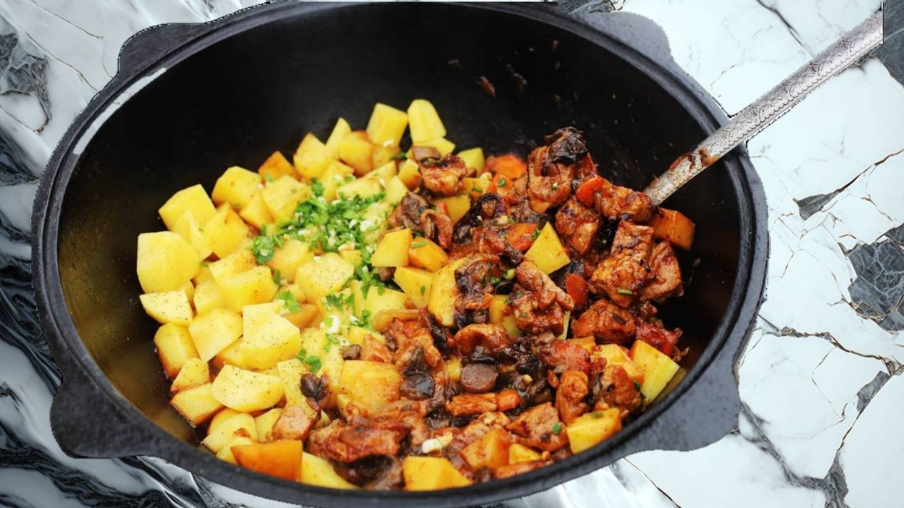 ЖАРКОЕ с мясом и грибами в казане