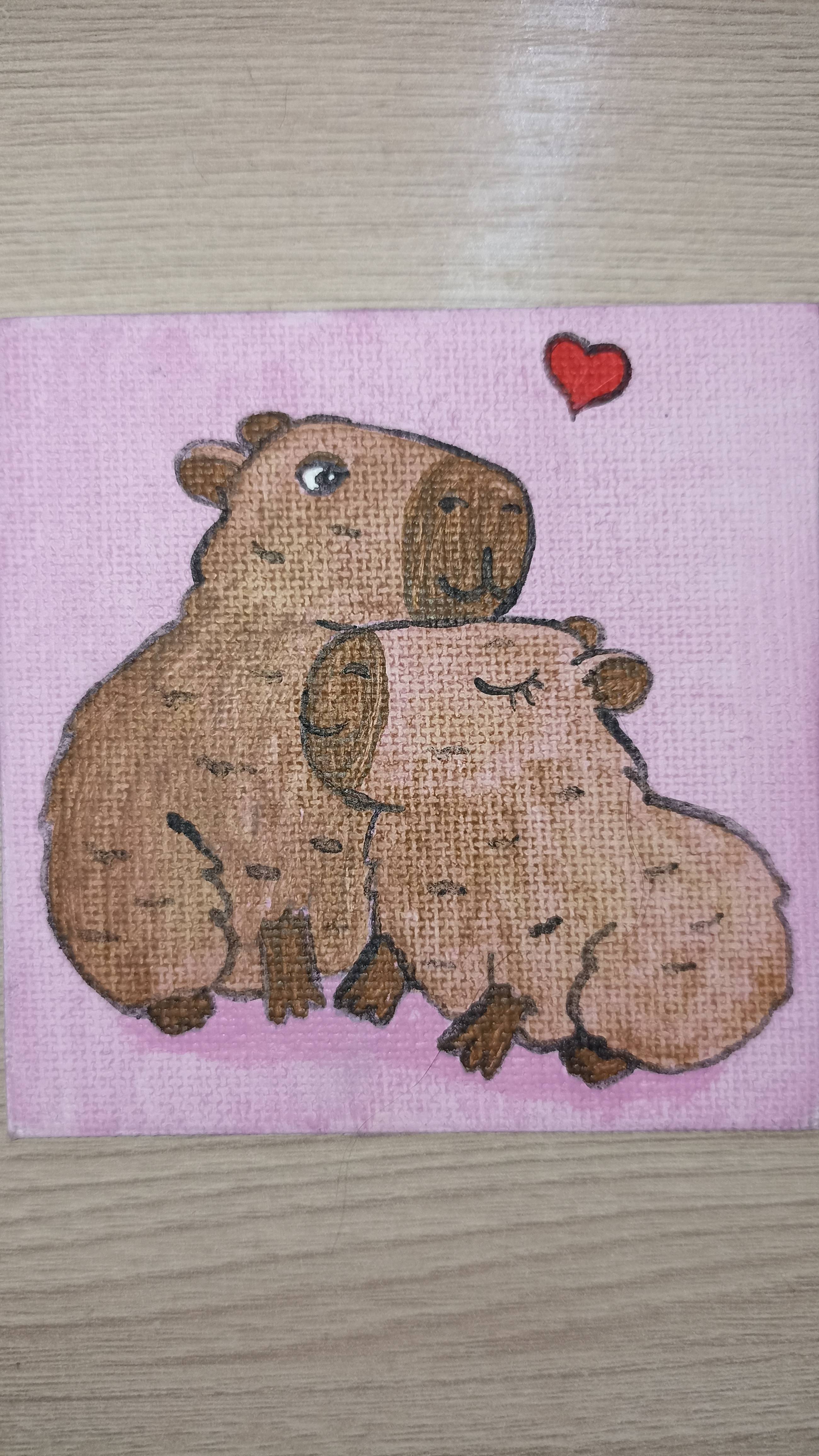 Рисунок акрилом / Влюбленные капибары