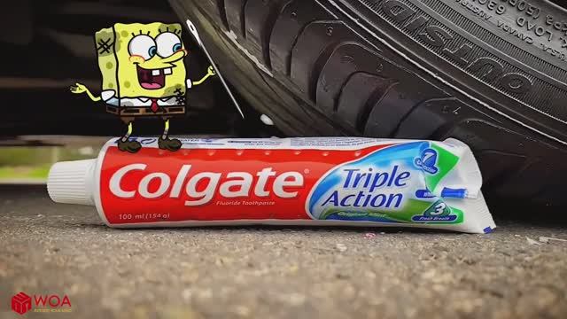 Детская анимация машина давит зубную пасту, арбуз и др.