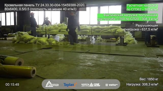 Натурные испытания кровельной сэндвич-панели ПИР, 80х6400 0,5/0,5