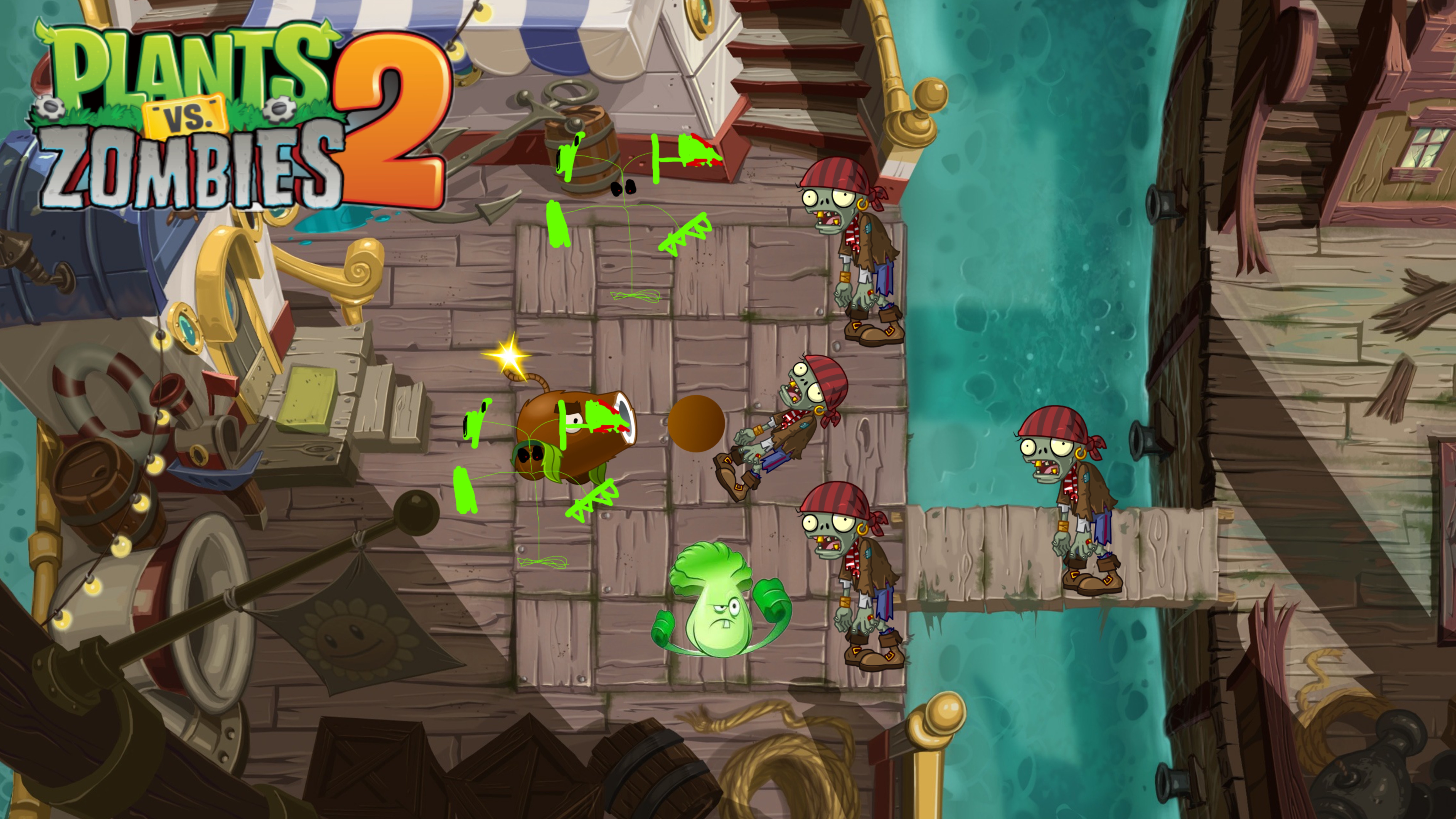 Играю в пиратский уровень в plants vs zombies