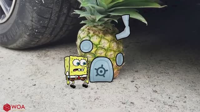 Детская анимация машина 🚓 давит ананас, зубную пасту и др.