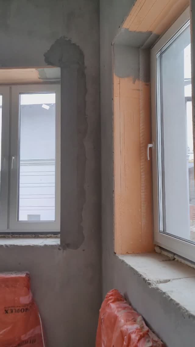 Утепление оконных откосов ЭППС Пеноплэкс, Базовый Армирующий Слой из клея Baumit с сеткой Bautex