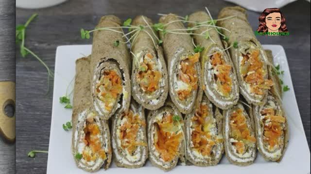 Печёночные блинчики с творожно-овощной начинкой