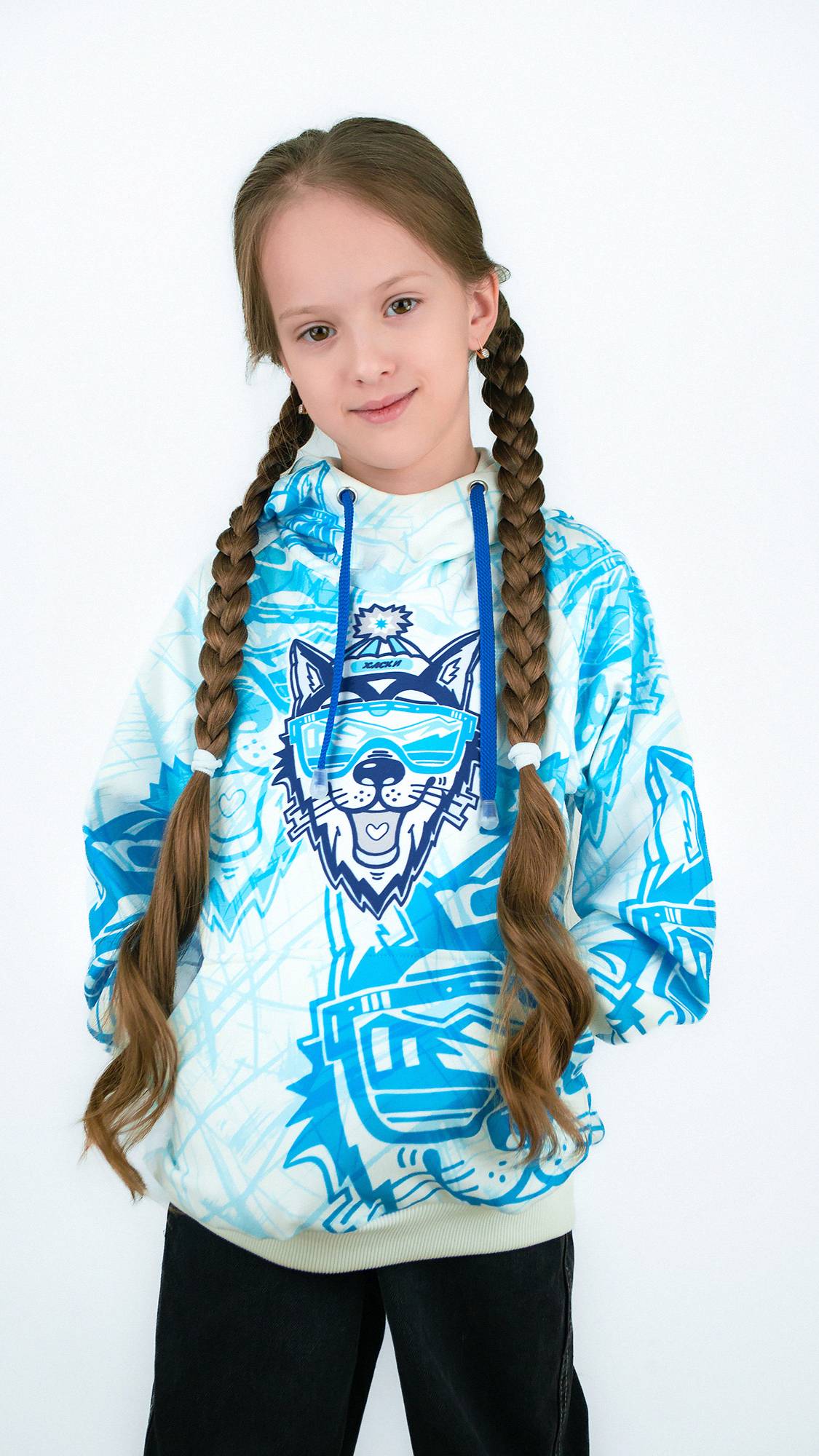 Худи детское ХАСКИ В ОЧКАХ ГЛОБАЛ (голубое)