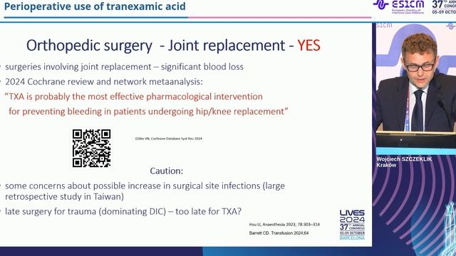 Perioperative use of tranexamic acid Wojciech Szczeklik ESICM 2024
