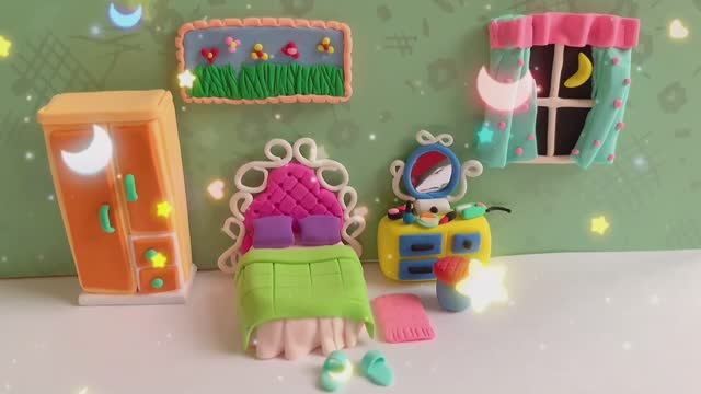 Пластилин - Миниатюрный набор мебели для спальни из пластилина!  Набор для спальни из пластилина  ру