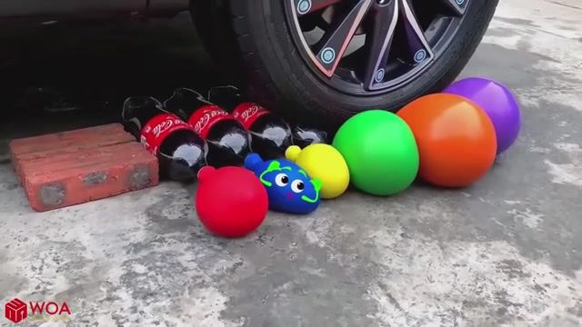 Детская анимация машина 🚓 давит кока колу, Арбуз и др.