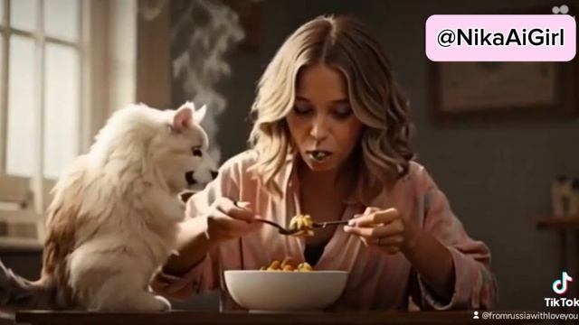 виртуальная девочка кормит виртуального кота