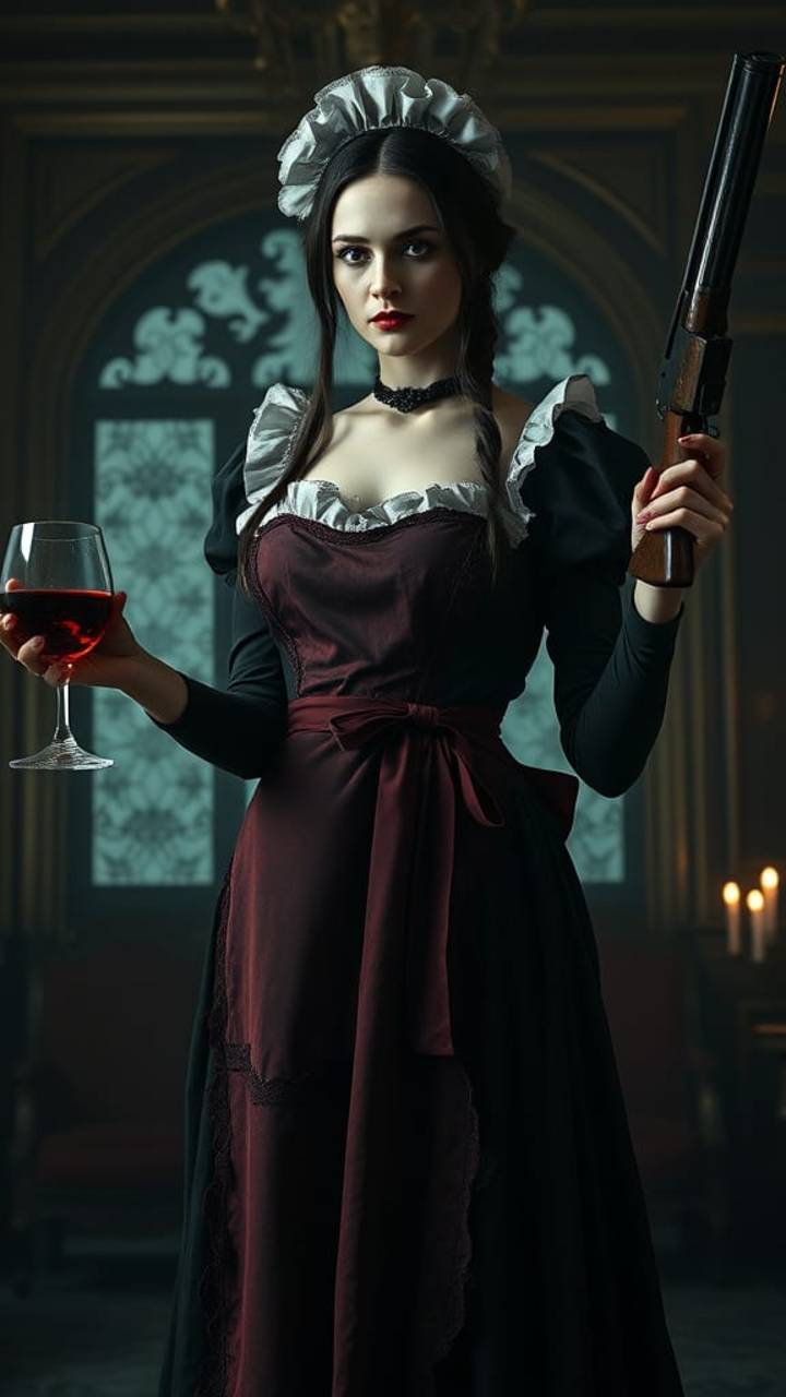 Gotische Magd mit Schrotflinte