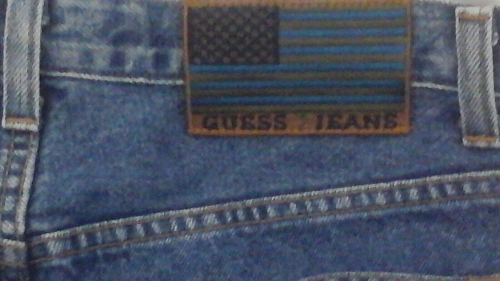 GUESS Джинсы Винтажные 80-х 90-х годов с кожаной отделкой Синий деним США Мужские