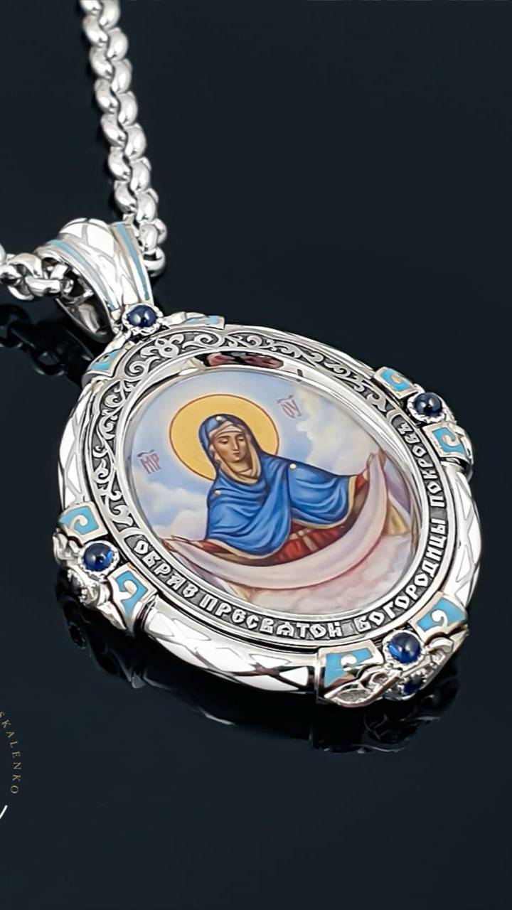 Нательная золотая икона с образами Пресвятой Богородицы и Николая Чудотворца