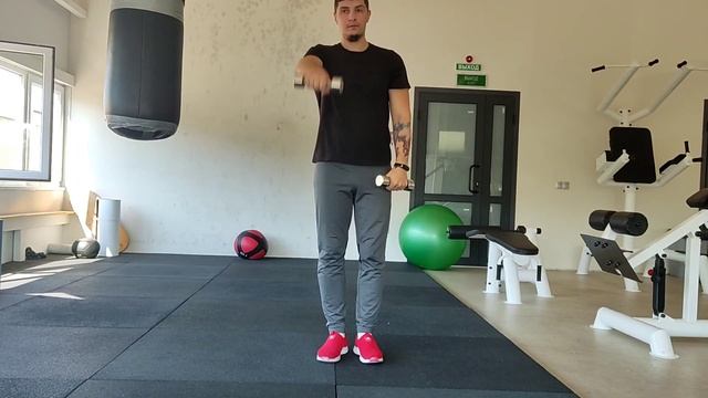 махи гантелями перед собой