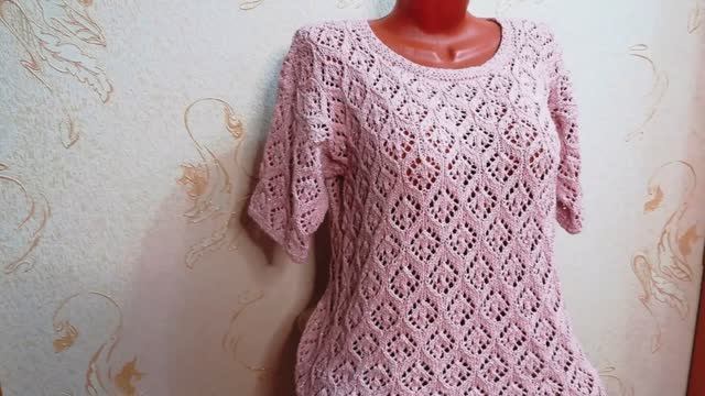 Готовая работа //Нежно-розовая ажурная кофточка спицами