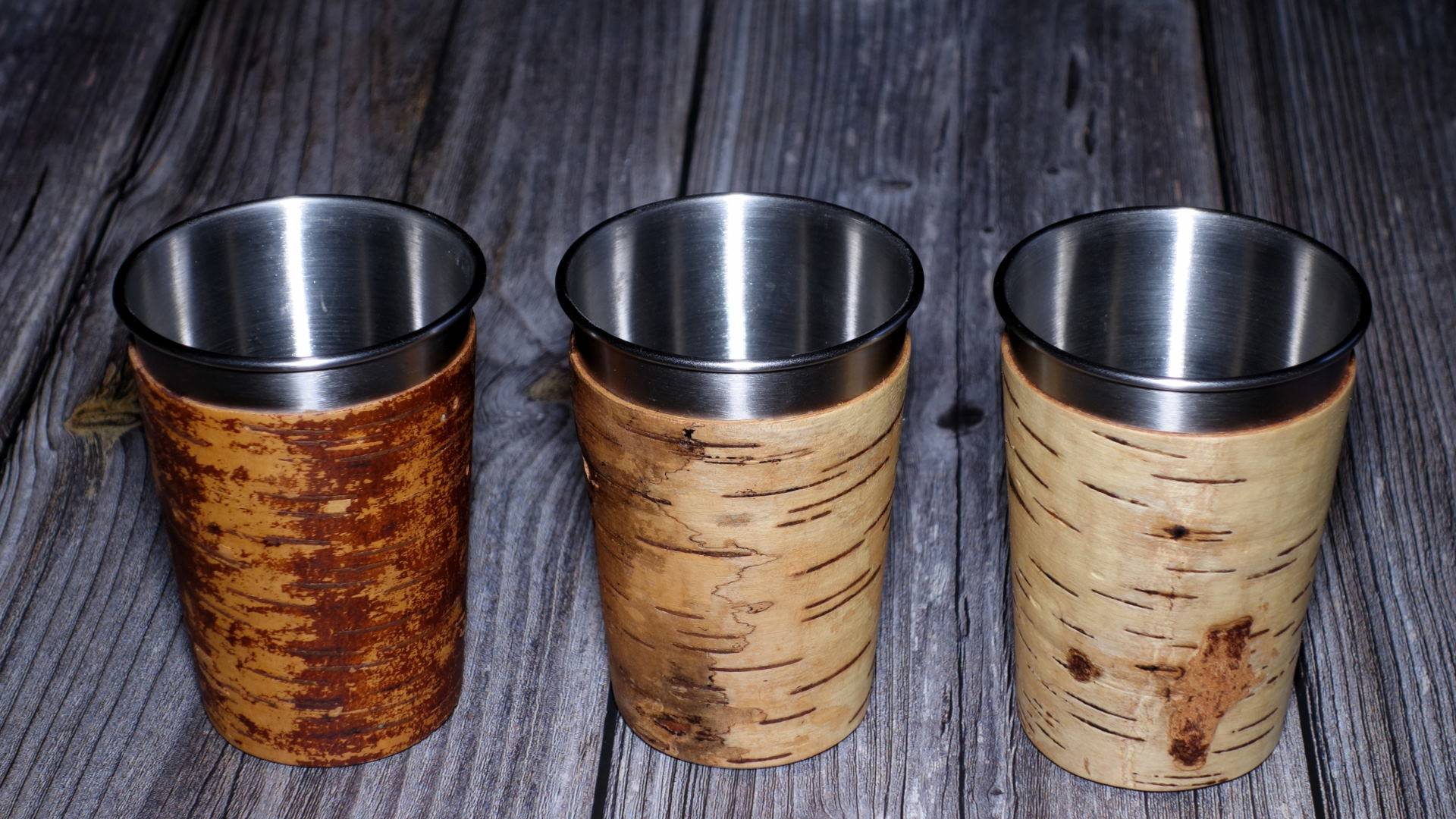 Рыбацкий набор. Три стакана 0,5 и тубус. Береста.