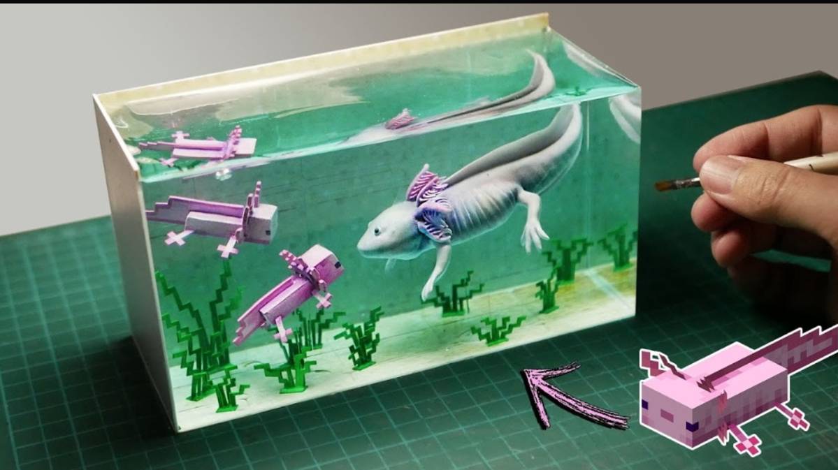 Реальный RTX из майнкрафта в аквариуме. Диорама из полимерной глины и эпоксидной смолы.