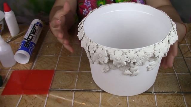 Цветочное кашпо или горшок в смешанной технике. ХоббиМаркет