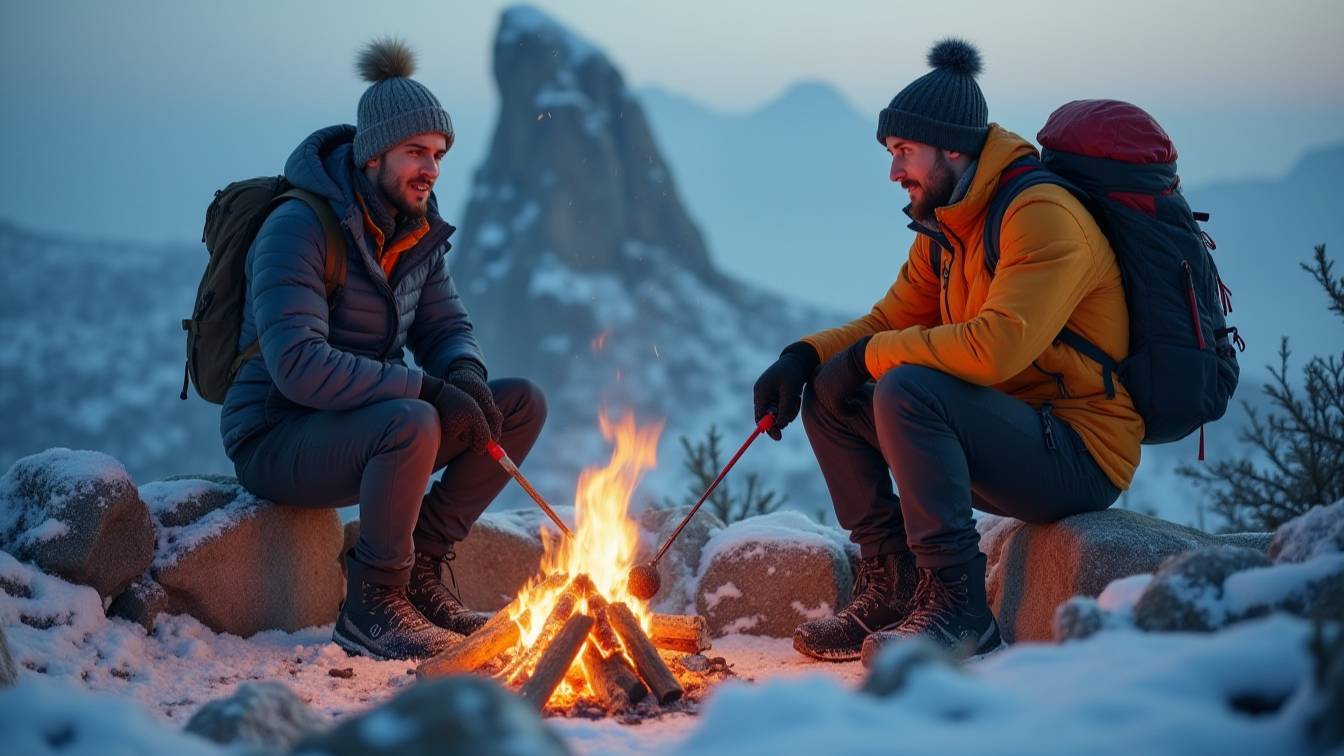 Зимний поход на "Сорочьи скалы". Готовка еды на костре. Жарка сосисок и купат на углях.