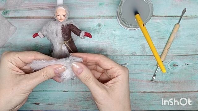 Девушка с коромыслом, часть 6.Пуховая шаль для ватной игрушки