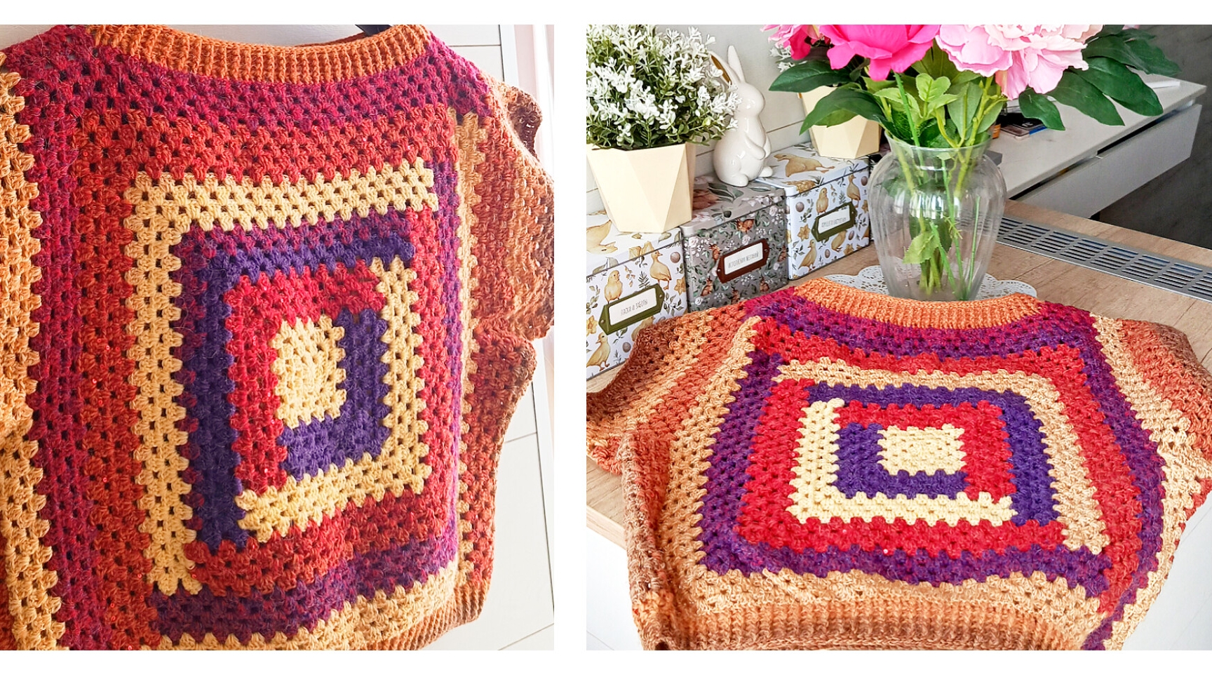 3. Свитер, кофта, полувер, вязание крючком, бабушкин квадрат, красивая схема вязания.mp4