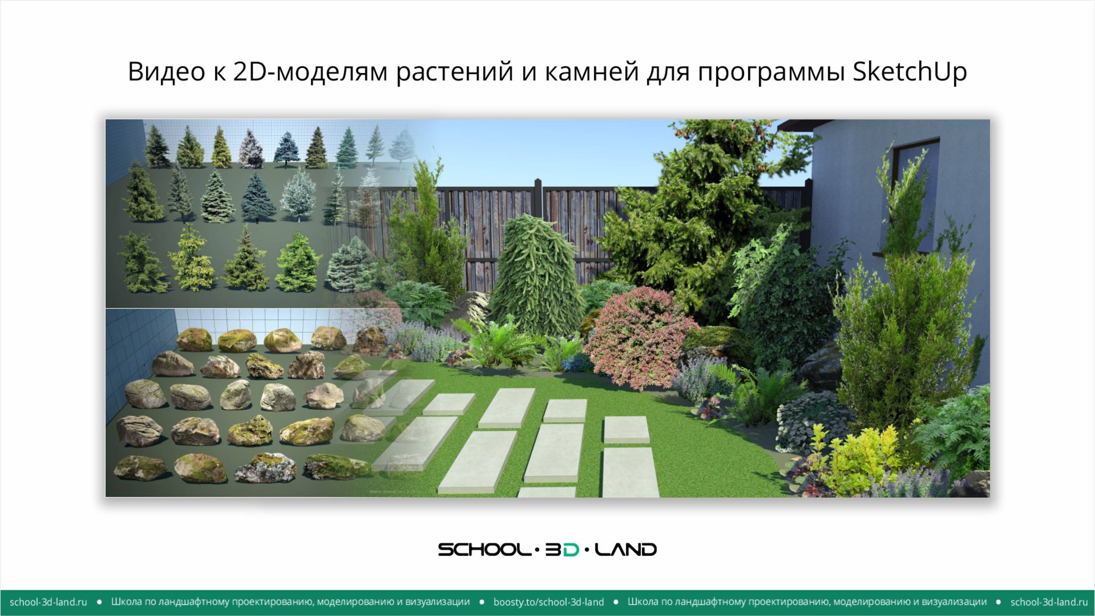 SU76. Видео к сборникам 2Д-моделей растений и камней для SketchUp