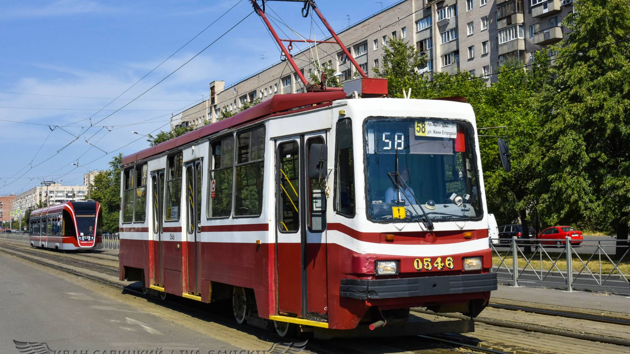 Трамвай вымирающей серии ЛМ-99К на маршруте №58