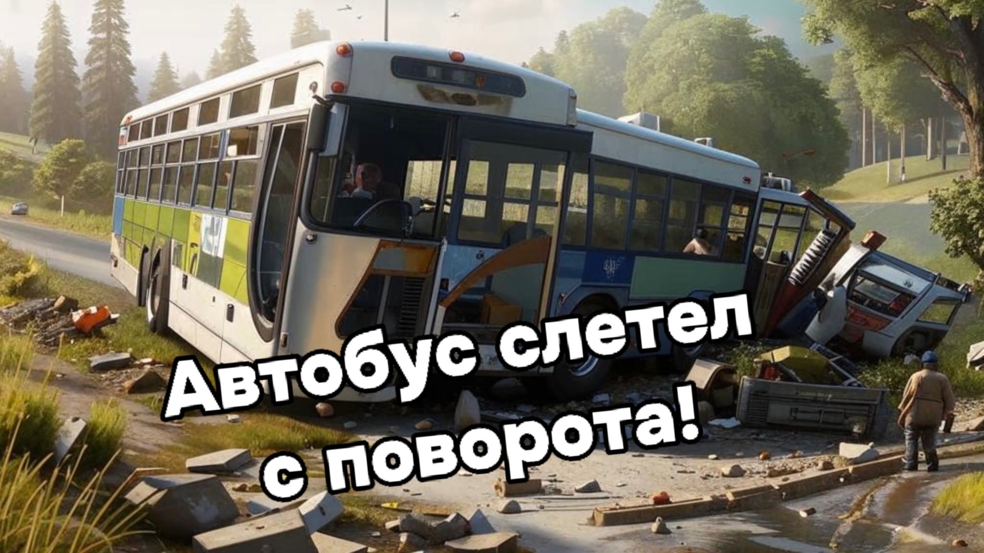 Авария, автобус слетел с поворота!