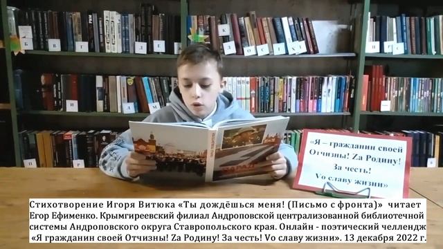 Стихотворение Игоря Витюка "Ты дождёшься меня!" читает Егор Ефименко