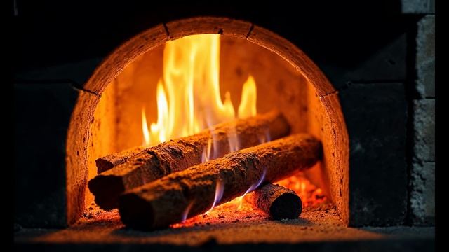 Видео КАМИН 4К / Звуки огня в печи с дождем / фоновая заставка с горящими дровами