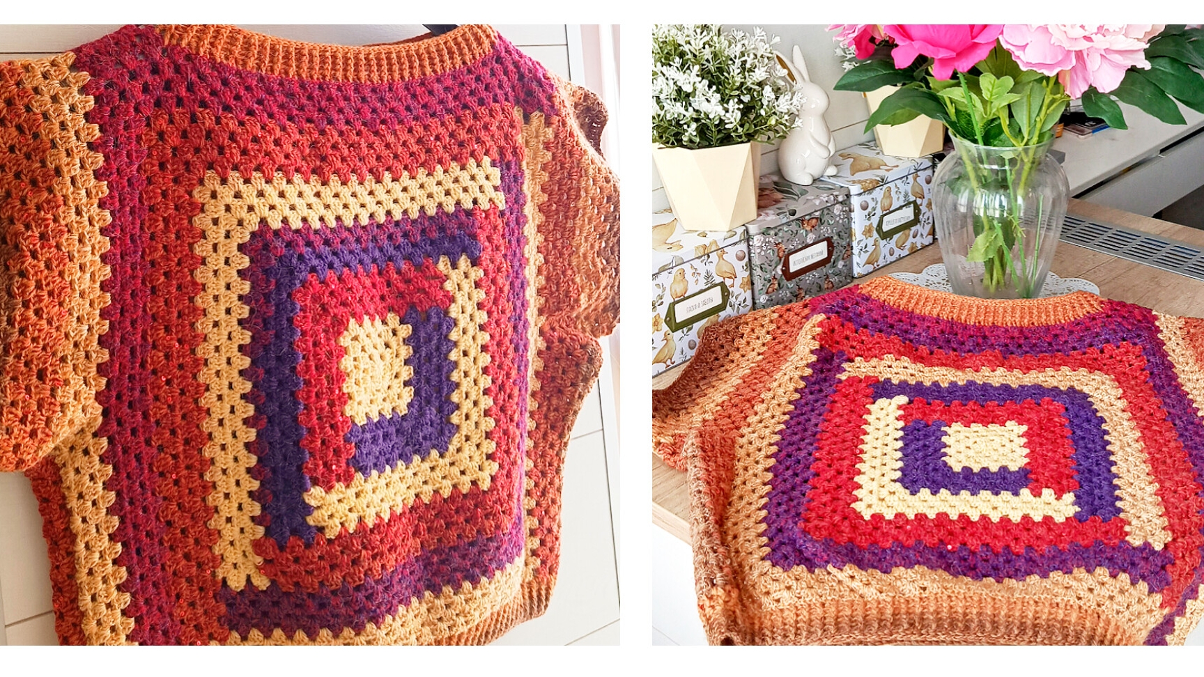 5. Свитер, кофта, полувер, вязание крючком, бабушкин квадрат, красивая схема вязания.mp4