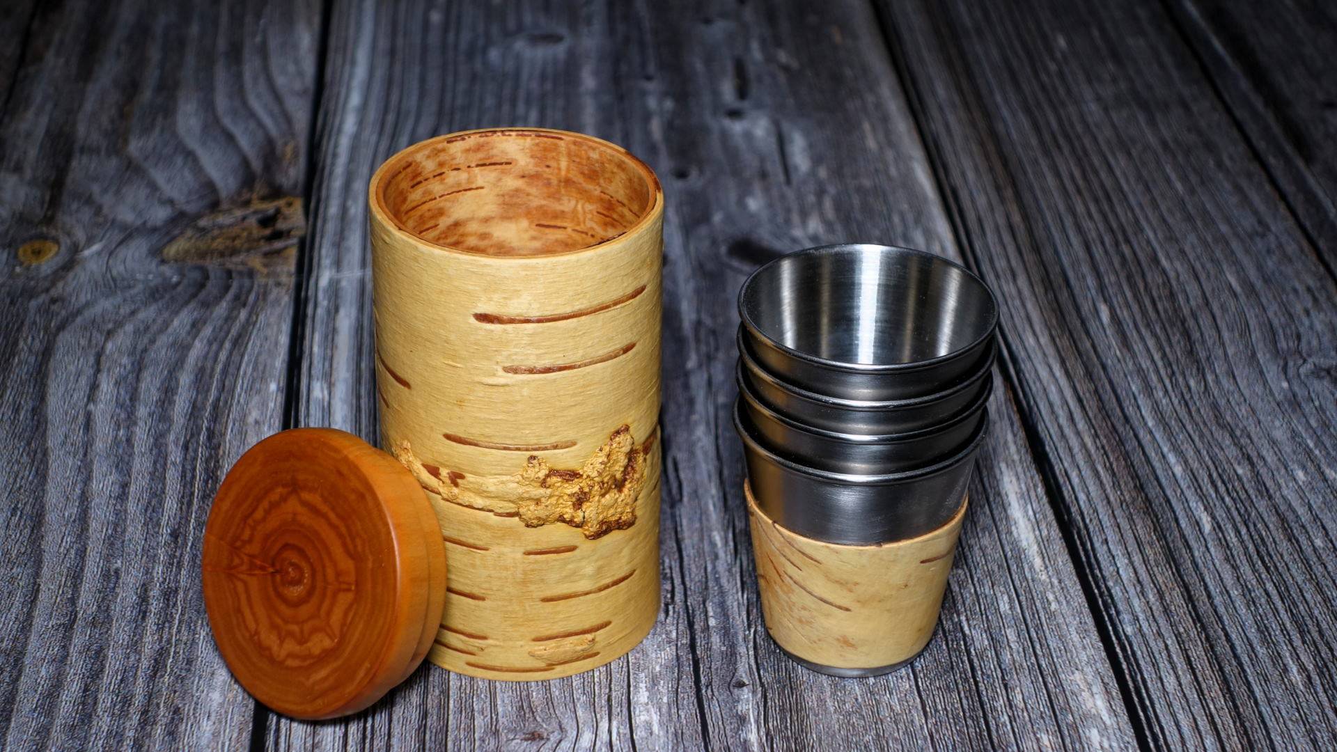 4 стопки 70 мл в чехле - тубусе из бересты.