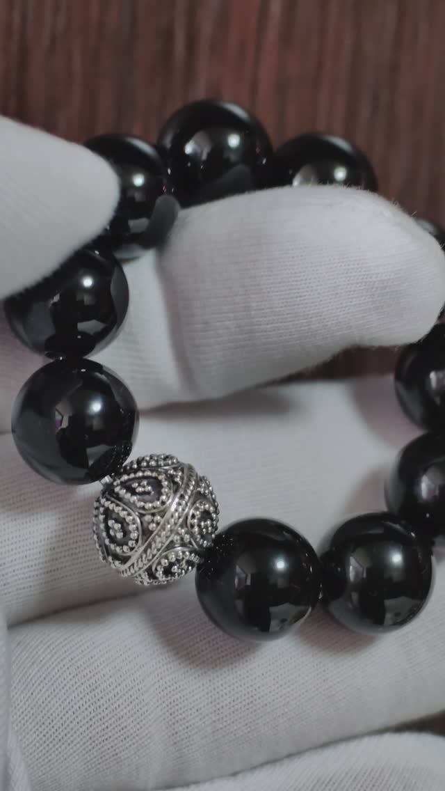 Перстные четки из черного агата 12/10