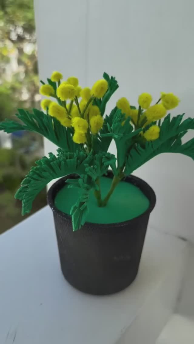 своими руками мимоза из синельной проволоки и фоамирана. 💛💛💛💚💚💚