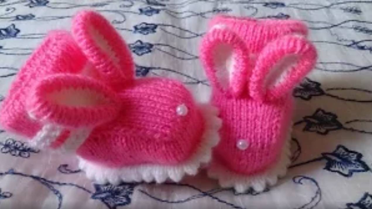 ВЯЗАНИЕ НА ДВУХ СПИЦАХ!,Вязание для начинающих!Пинетки _ЗАЙЧИКИ_.ЧАСТЬ №2.knitting. dzpfybt