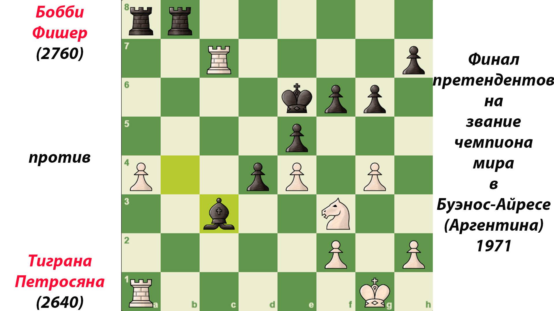 Бобби Фишер против Тиграна Петросяна. Финал чемпионата мира. Буэнос-Айресе (Аргентина) 1971.
