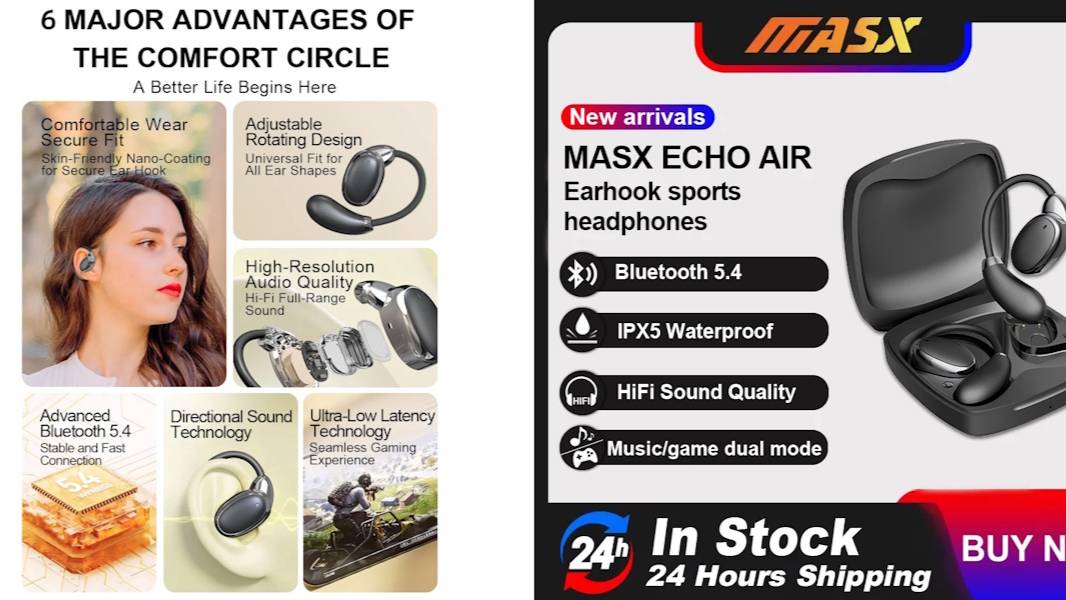 Обзор наушников MASX ECHO AIR Bluetooth 5.4 (Беспроводные спортивные TWS наушники IPX 5)
