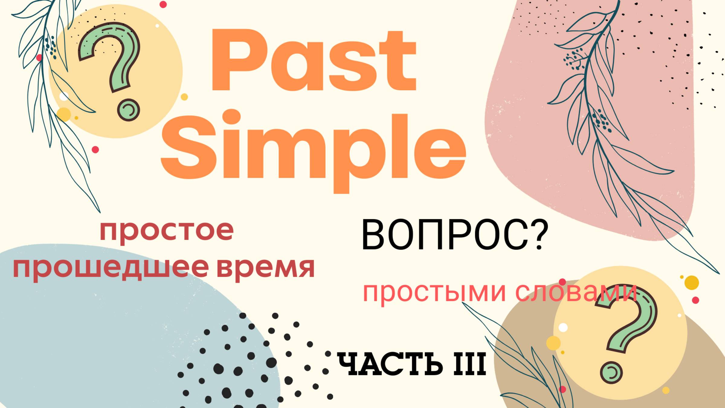 Вопрос в Past Simple (вопрос в простом прошедшем времени) + вспомним пять видов вопросов.