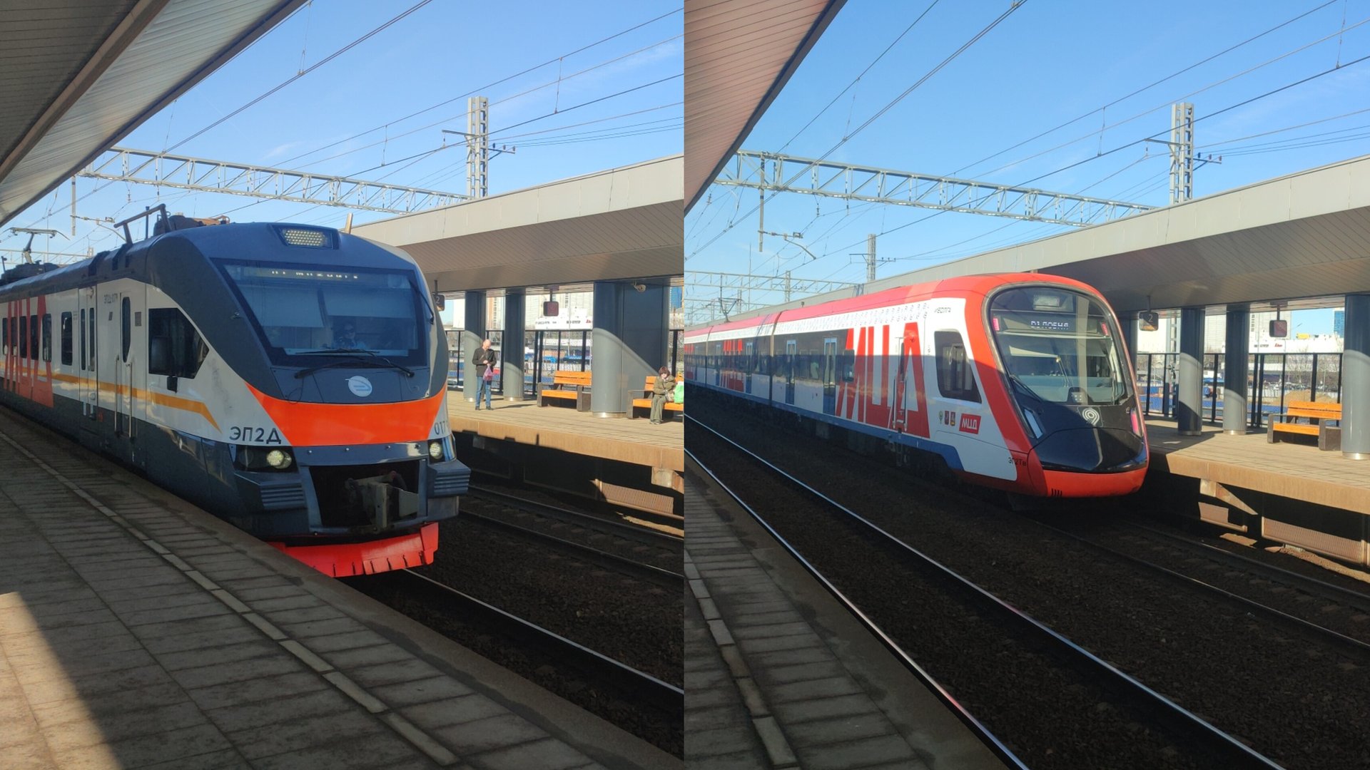 Электропоезда ЭП2Д-0179 и ЭГ2Тв-029 на станции Лианозово МЦД-1 | 09.03.2025 г.