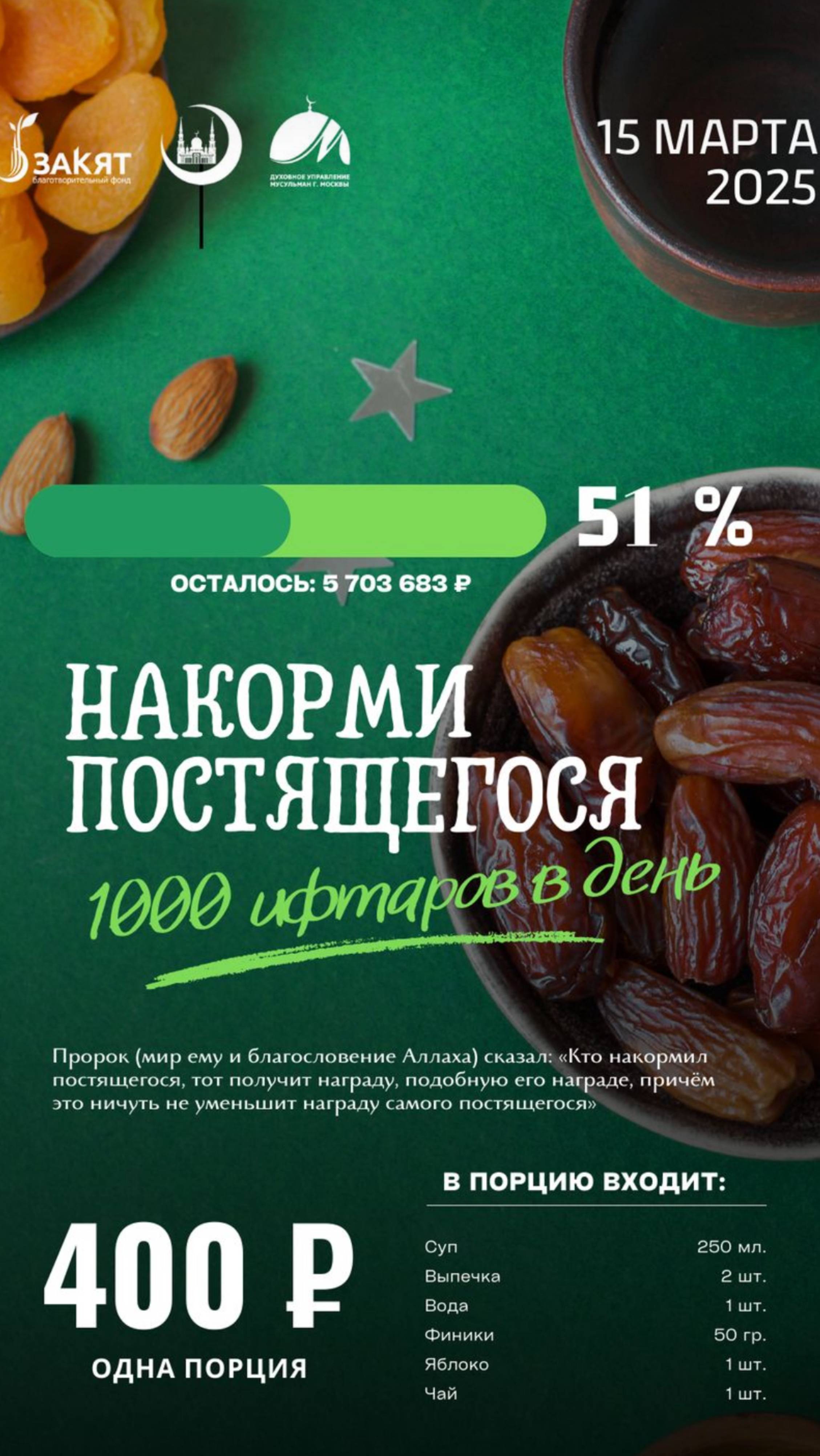 4 награды за угощение постящихся в рамадан