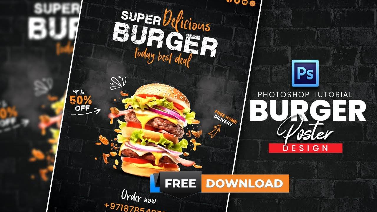 Дизайн постера бургера в Photoshop - руководство 2025 года для начинающих!