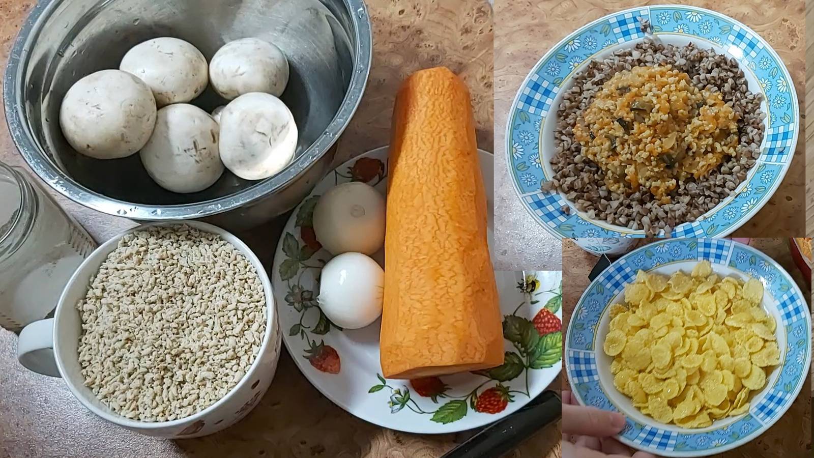 Мой пост, день 14~й. Каша из хлопьев. Эксперимент ~ подлива с соевым фаршем и грибами)))