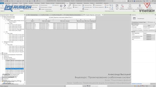 [Курс «Слаботочные сети»] Шаблон. Перемещение видов. Ключевая спецификация