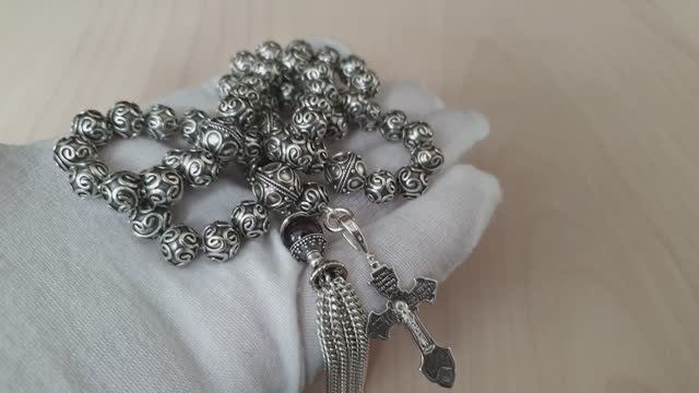 Серебряные православные четки 01/50